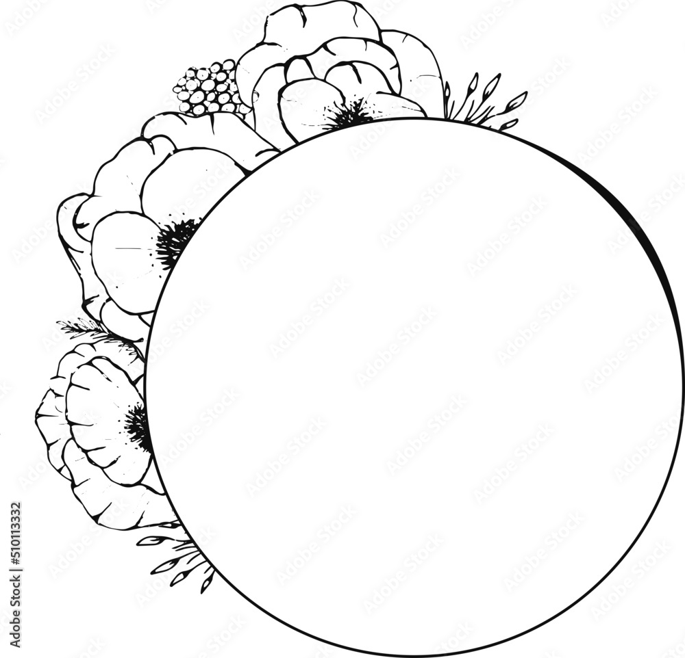 Black round floral frames illustration hand drawn Stock Vector | Adobe ...