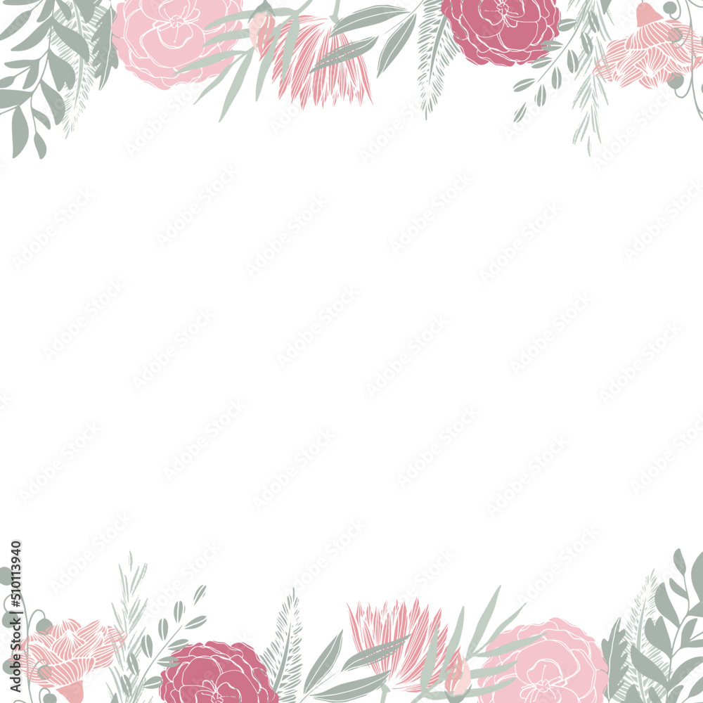 Square frame with pink flowers illustration Stock Vector | Adobe Stock