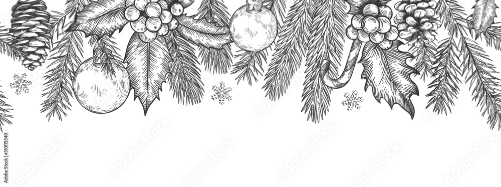 Christmas seamless green border Stock Vector | Adobe Stock