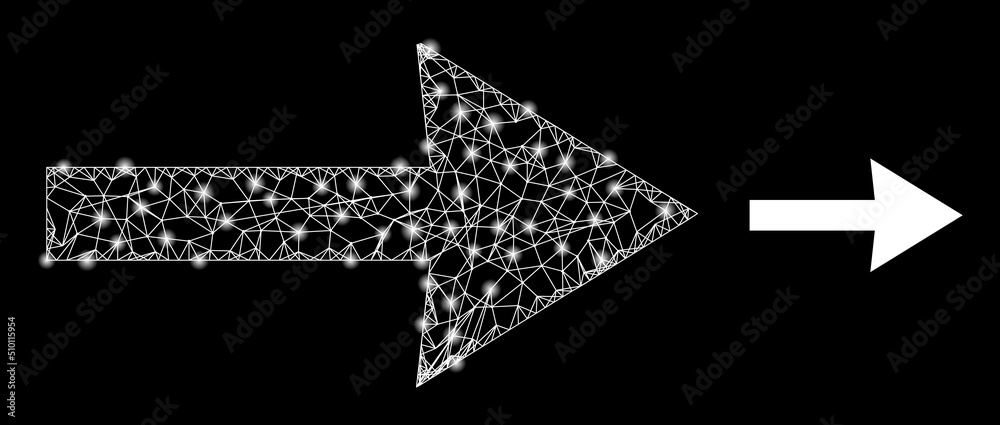 Network right arrow model icon with light spots. Illuminated vector ...