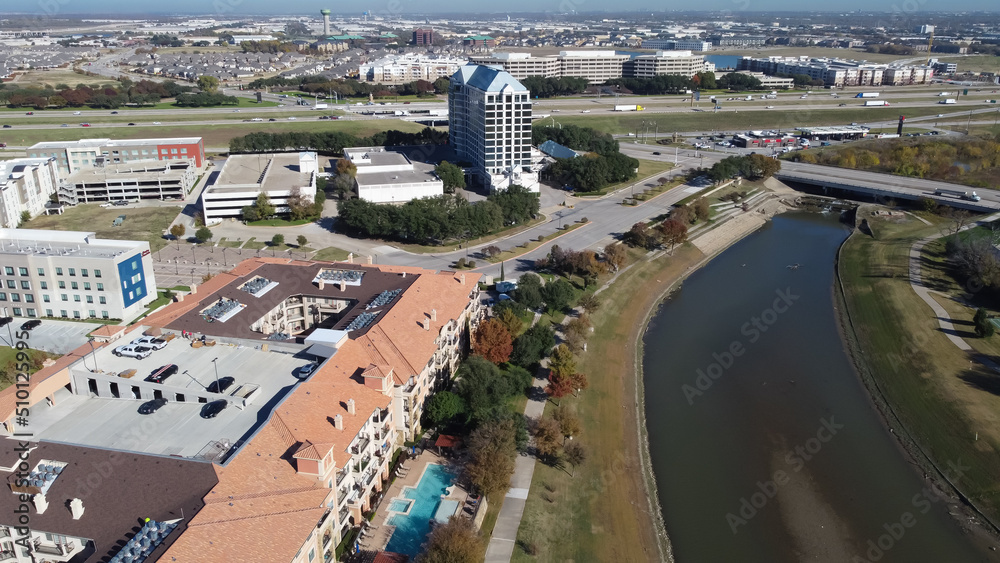 Top view brand new high-rise apartment complex with office buildings in ...