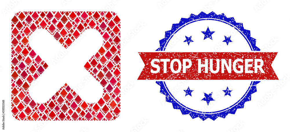 Vector crystal collage close button icon, and bicolor rubber Stop ...