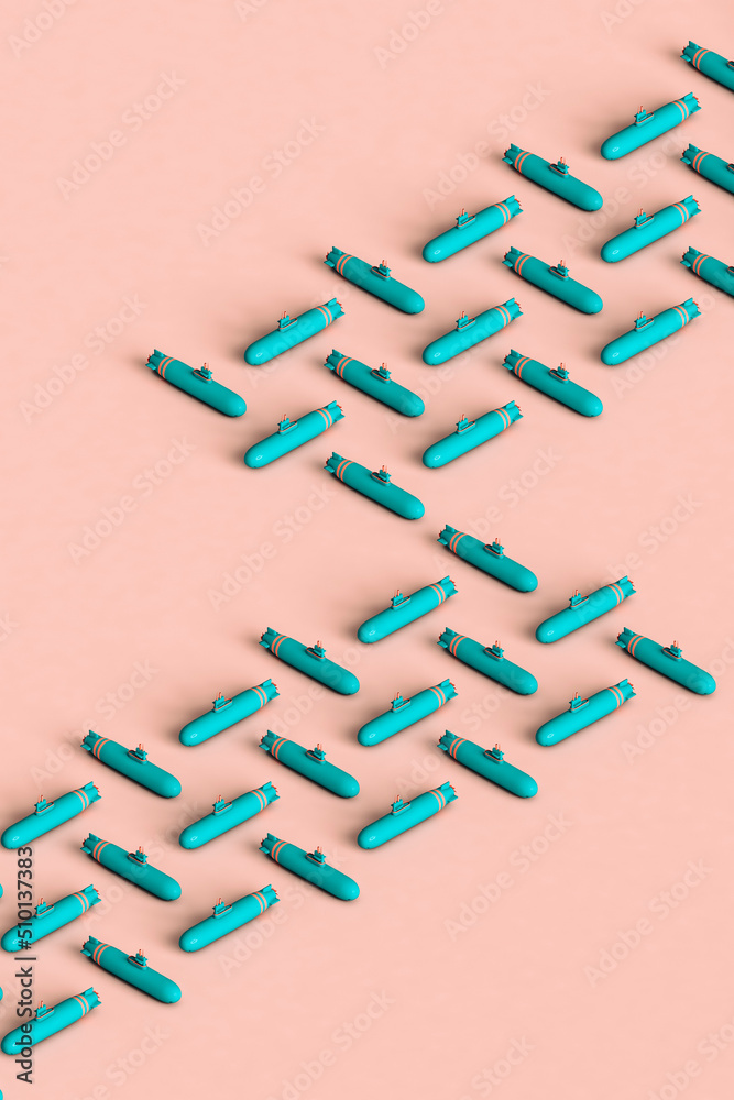 collection of blue submarines with copy space Stock Photo | Adobe Stock