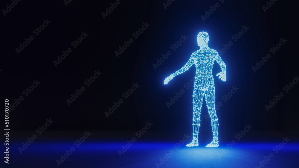 Wireframe 3D Man Body Geometry with dots, 3d rendering Stock ...