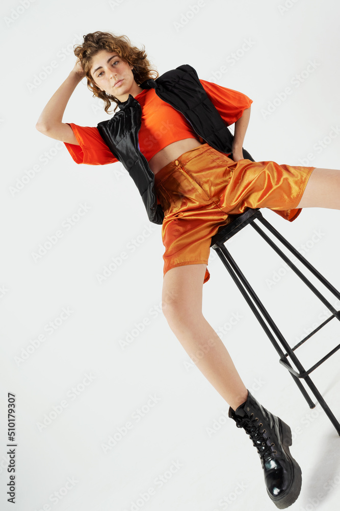 Full body portrait of a beautiful woman posing white background Stock ...