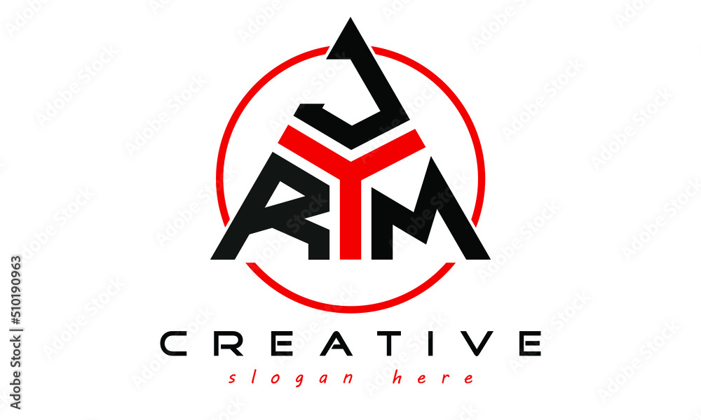 RJM three letter creative triangle shape in circle logo design vector ...