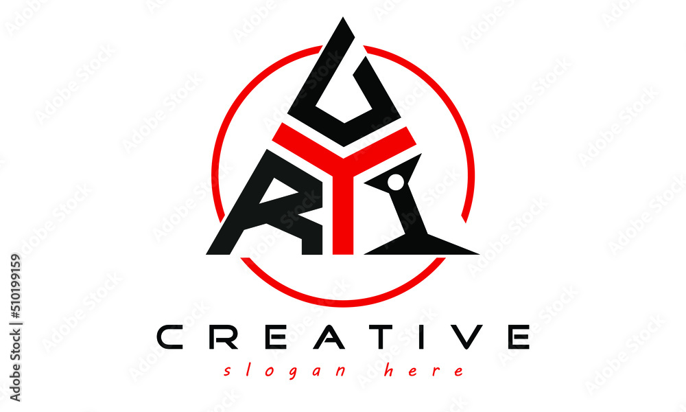 RUI three letter creative triangle shape in circle logo design vector ...