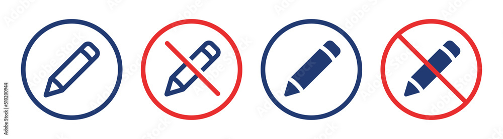 Edit allowed icon vector sign. Edit not allowed red circle symbol ...