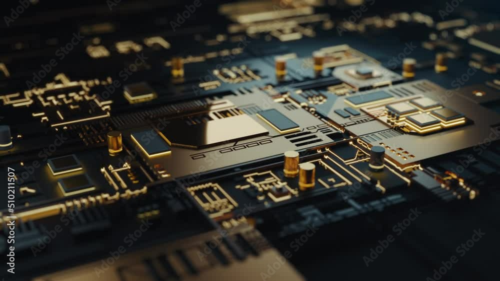 CPU Chip on Motherboard. High tech electronic circuit board futuristic ...