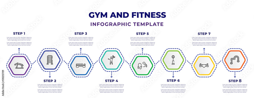 gym and fitness infographic design template with simulator for press ...