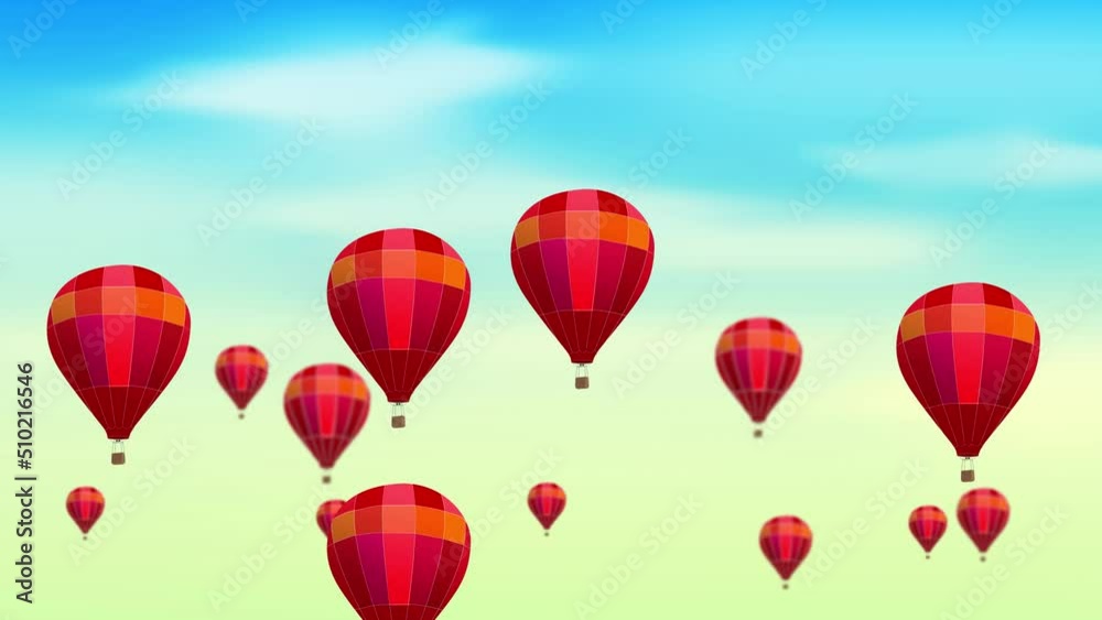 Vidéo Stock Hot air balloons going up 4K Animation in the morning with ...