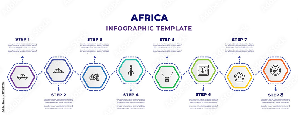africa infographic design template with pickup truck, pyramids, desert ...