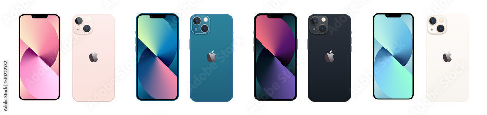 Vetor de Rivne - June 11, 2022. Set of Iphone 13 models in different ...