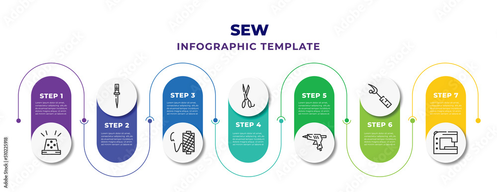 sew infographic design template with thimble, awl, spool, sewing ...