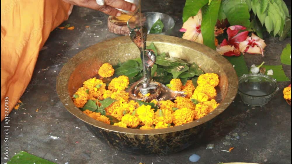 Hindu Devotees offering milk And Water to Shiv Lingam on occasion of ...