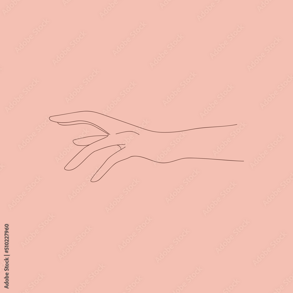 Graceful gestures by female hands, reaching forward, vector line art ...