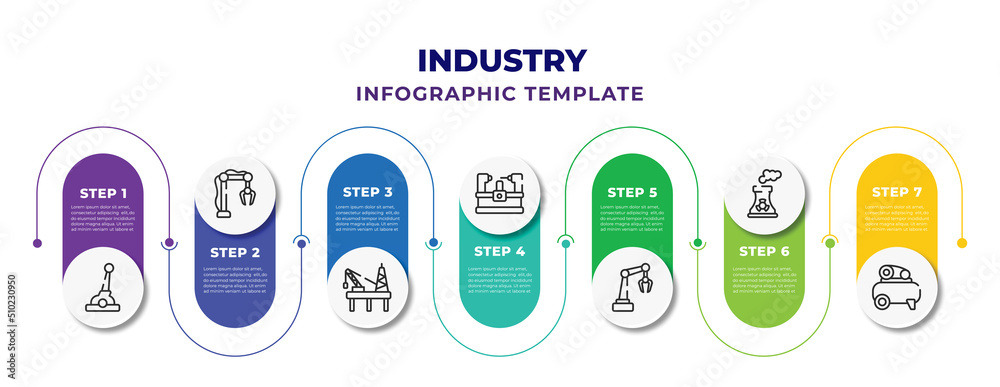 industry infographic design template with lever, robotic arm, oil ...