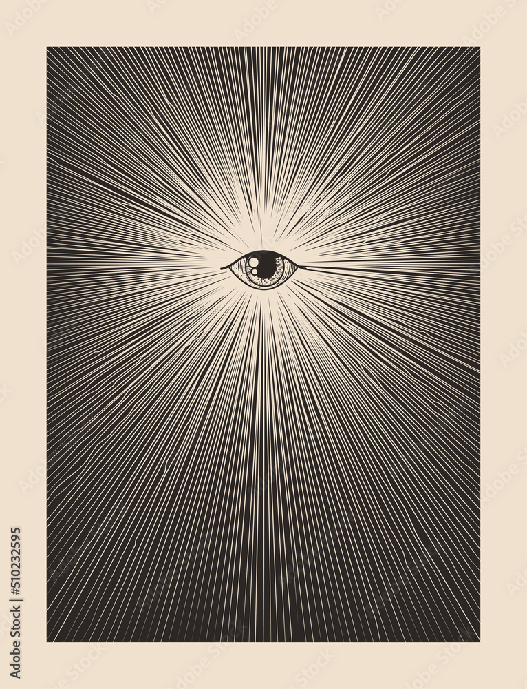 All seeing god eye vintage mystic mason print poster design template ...