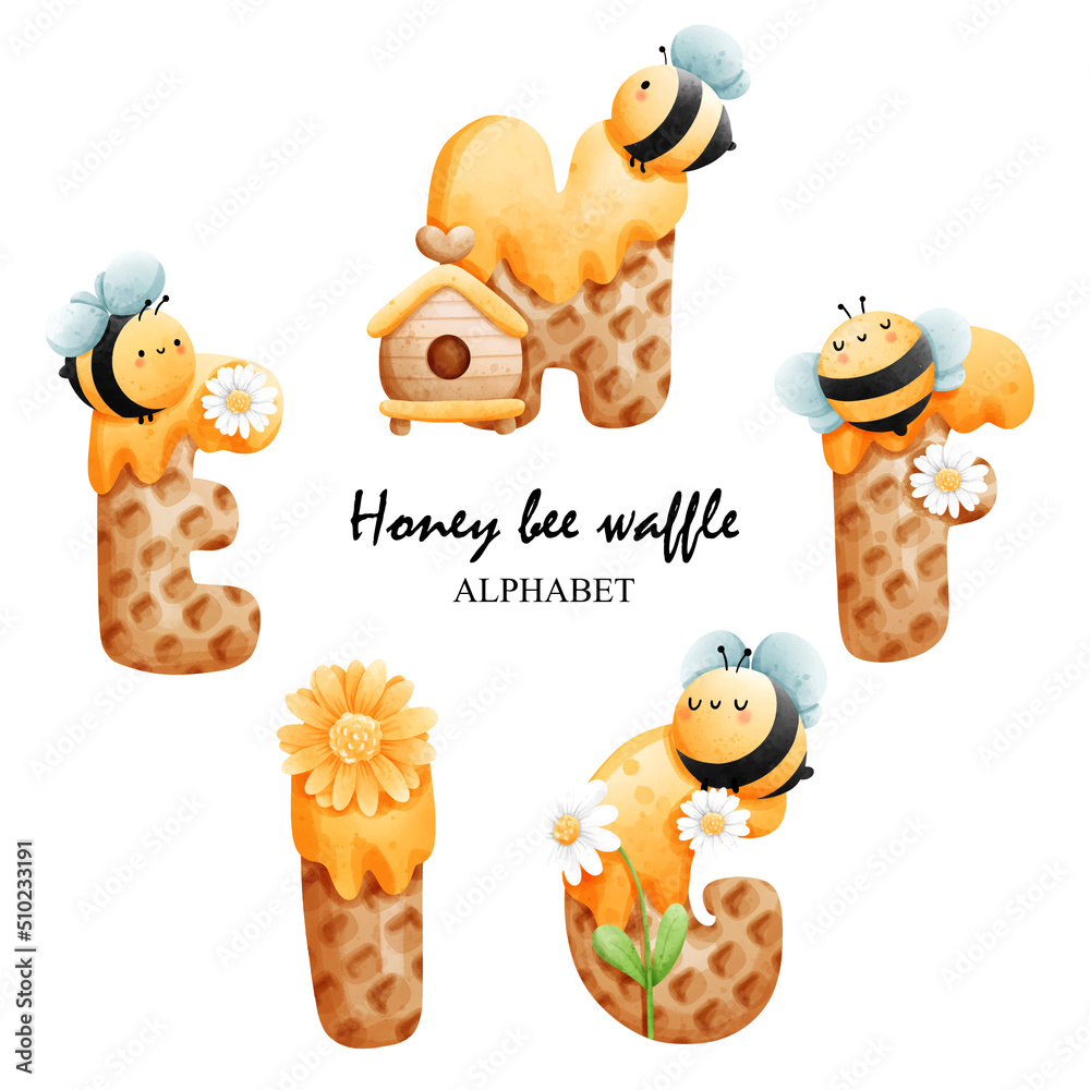 Honey bee waffle alphabet,bee font. Vector illustration Stock Vector ...