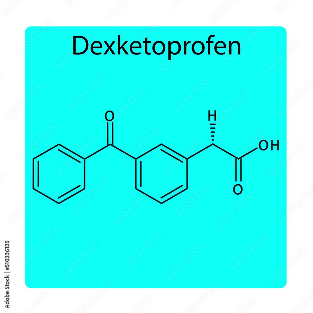 Dexketoprofen molecular structure, flat skeletal chemical formula ...