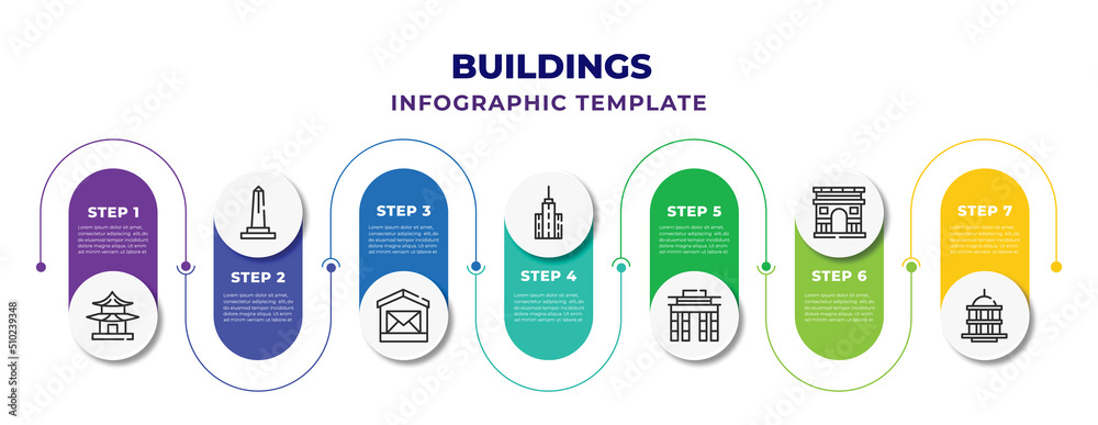 buildings infographic design template with pagoda, washington monument ...