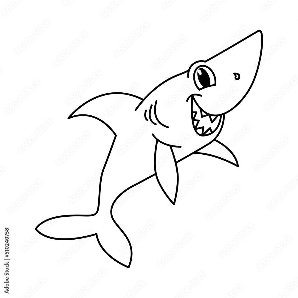Cute shark cartoon coloring page illustration vector. For kids coloring ...