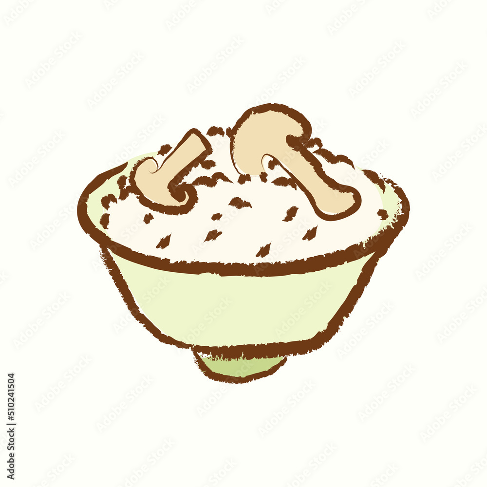 Cute simple Japanese traditional meal, rice and mushroom, in vector ...