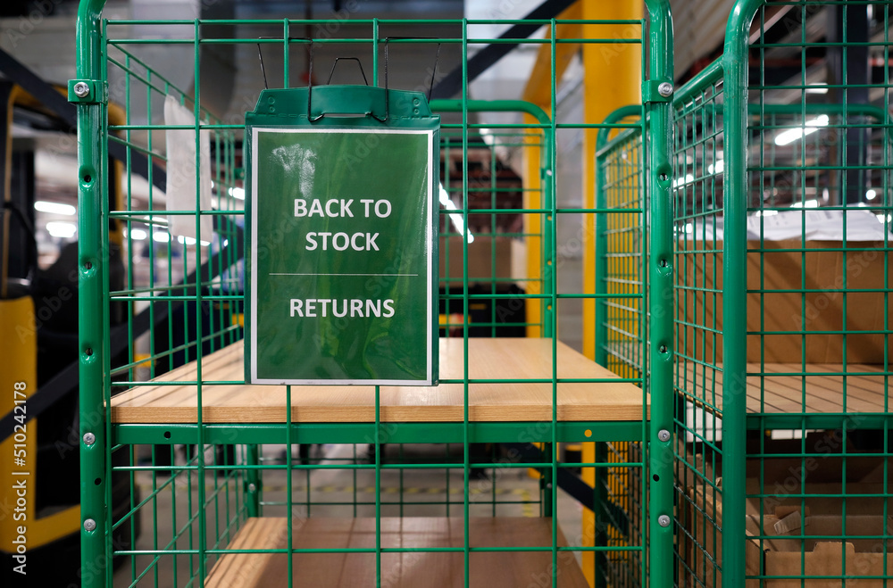 Rack for returns in a distribution warehouse Stock Photo | Adobe Stock