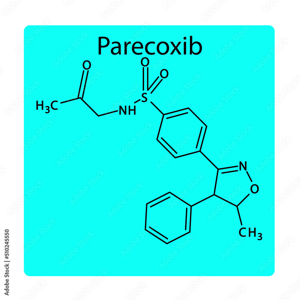 Parecoxib molecular structure, flat skeletal chemical formula. NSAID ...