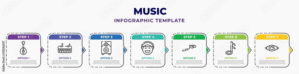 music infographic design template with lute, piano class, subwoofer ...