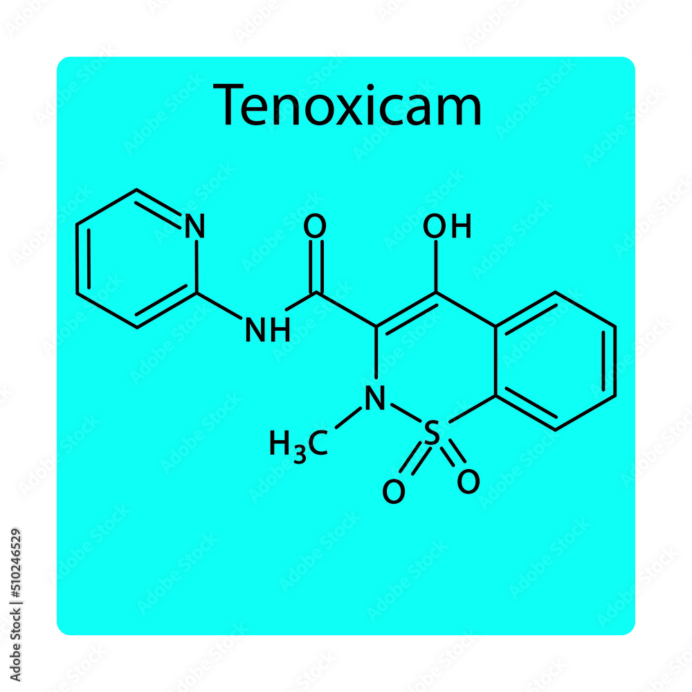 Tenoxicam molecular structure, flat skeletal chemical formula. NSAID ...