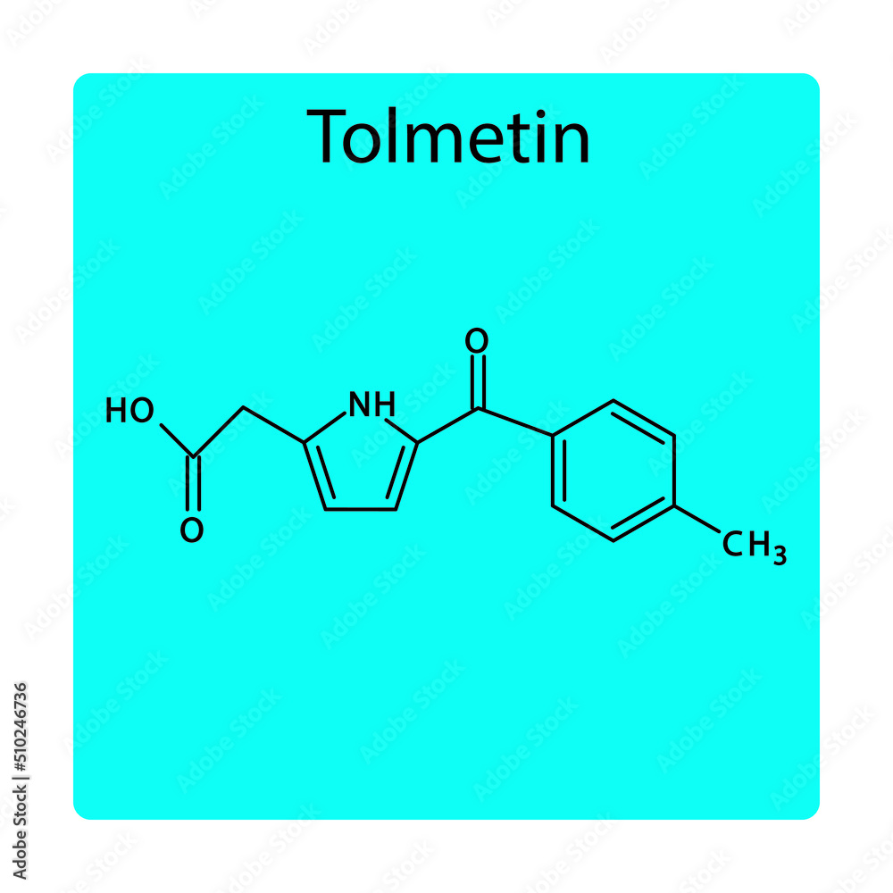 Tolmetin molecular structure, flat skeletal chemical formula. NSAID ...