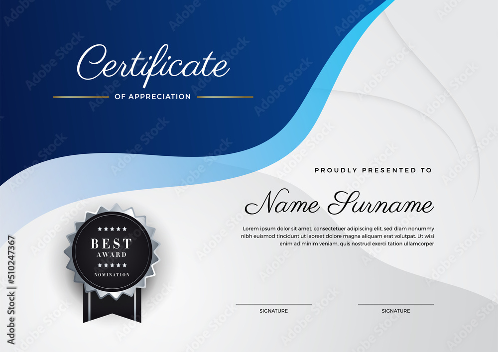 Modern elegant blue and white diploma certificate template Stock Vector ...