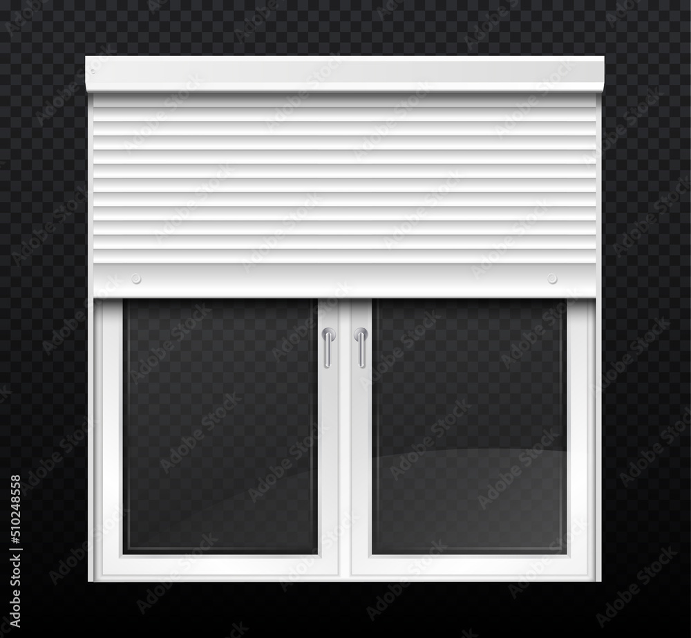 Vecteur Stock Double window with roller. Semi closed blinds, protection from sun and rays ...