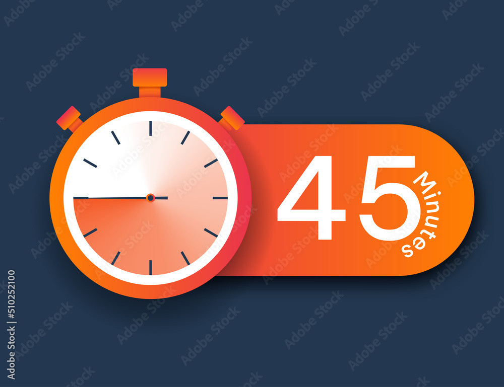 Stopwatch icon 45 minutes. Time management and setting deadlines. Icons ...