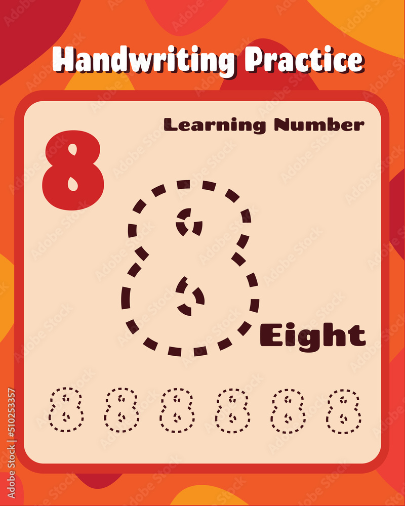 Number 8 handwriting trace practice worksheet for preschool kids ...