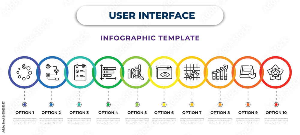 user interface infographic design template with binary code loading, flow chart interface, rule ...