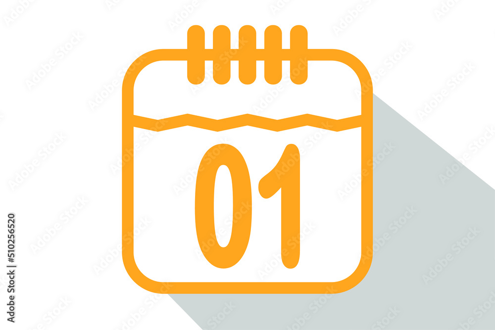 Orange 1 day calendar vector. Simple calendar page with shadow. Stock ...