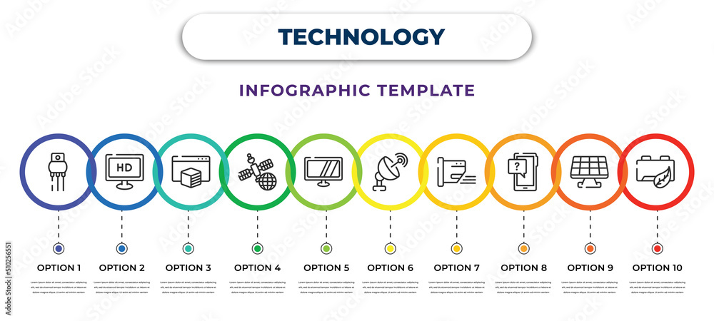 technology infographic design template with transistor, hd monitor, 3d ...