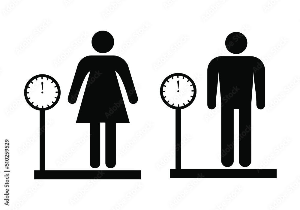 weight measure Icon. Man and woman weight measurement icons. vector ... weight measure Icon. Man and woman weight measurement icons. vector ...