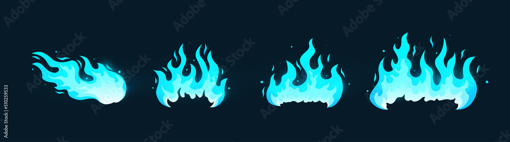 Vecteur Stock Different fire set. Blue flame collection, effects for ...