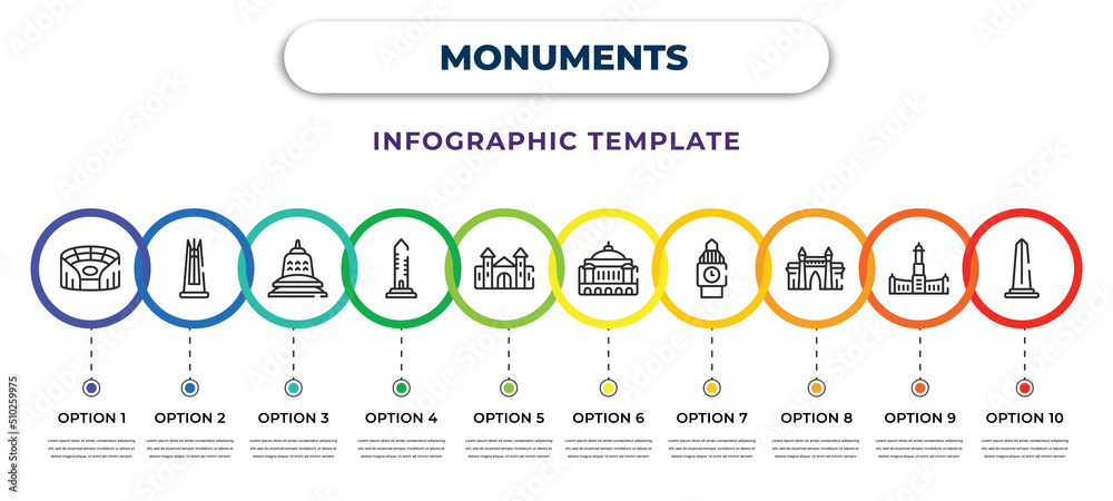 monuments infographic design template with roman theatre of merida ...