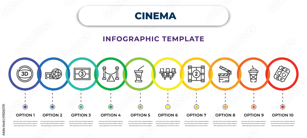 cinema infographic design template with 3d, movie roll, film counter ...