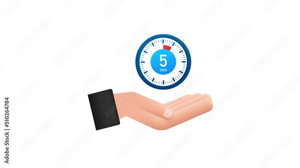 The 5 minutes, stopwatch with hands icon. Stopwatch icon in flat style ...