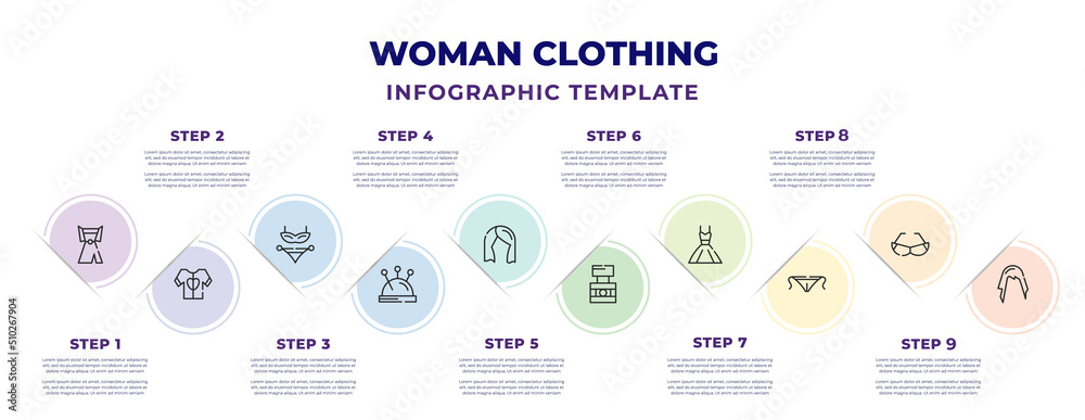woman clothing infographic design template with lace dress with belt ...