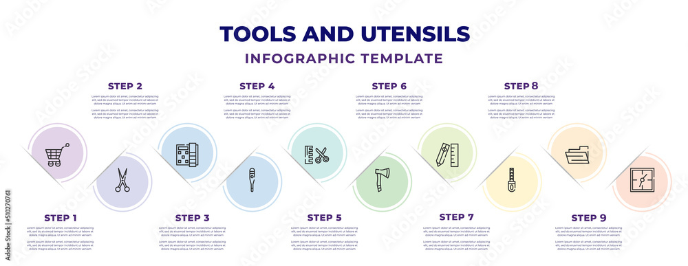 tools and utensils infographic design template with empty shopping ...
