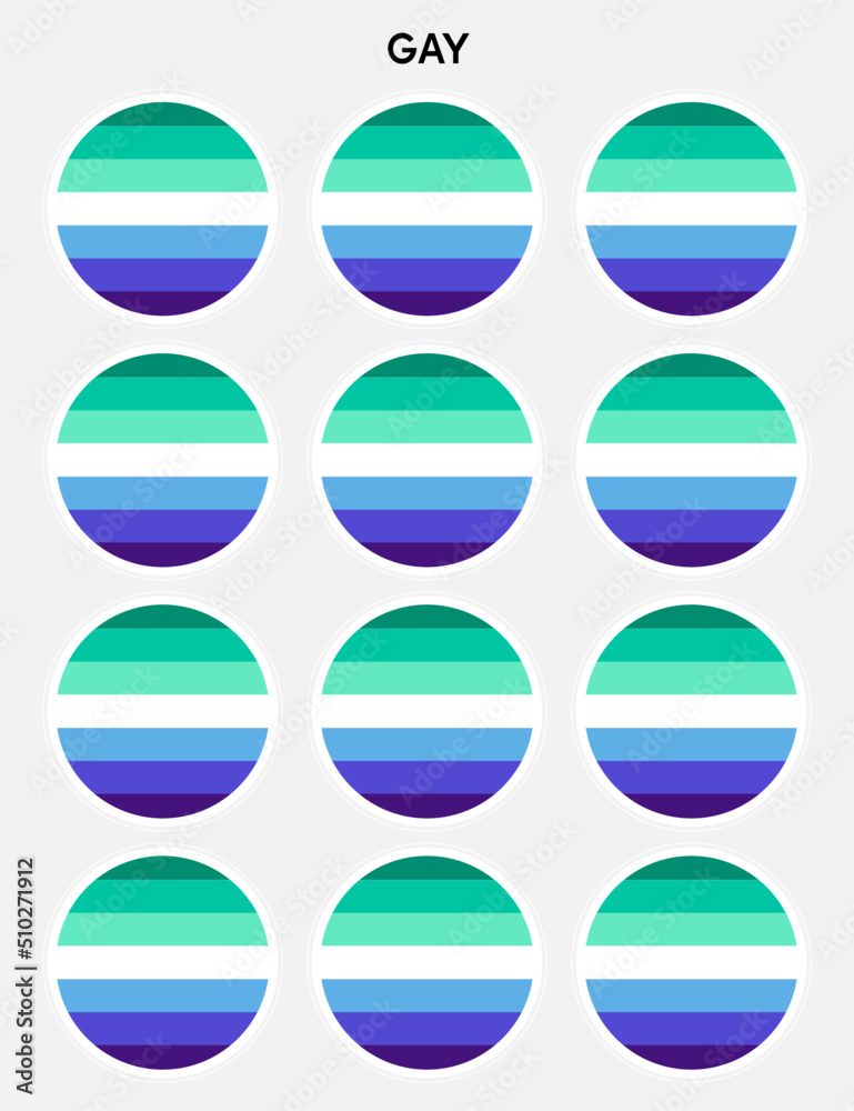 Set of pride flags, gay flags in the shape of a circle. Circle shaped ...