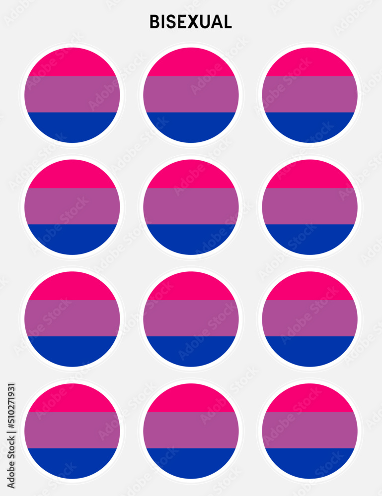 Set of pride flags, bisexual flags in the shape of a circle. Circle ...