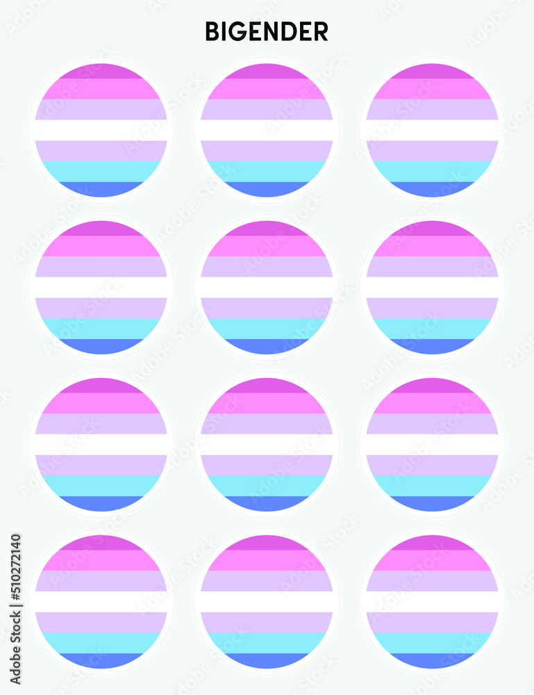 Set of pride flags, bigender flags in the shape of a circle. Circle ...