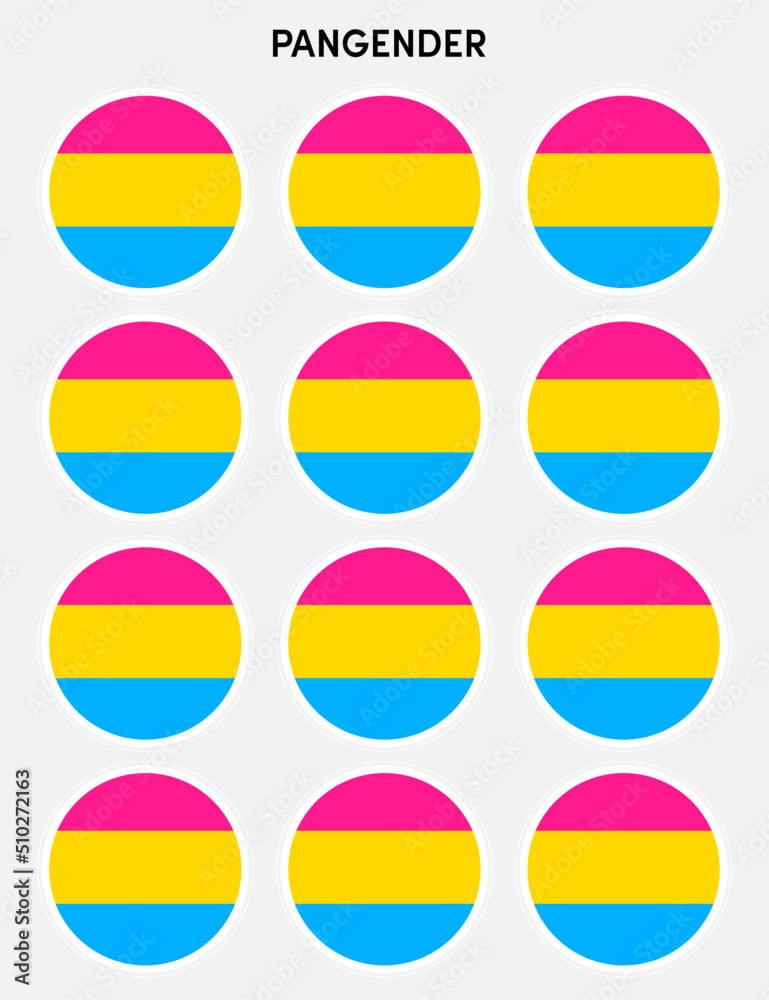 Set of pride flags, pangender flags in the shape of a circle. Circle ...